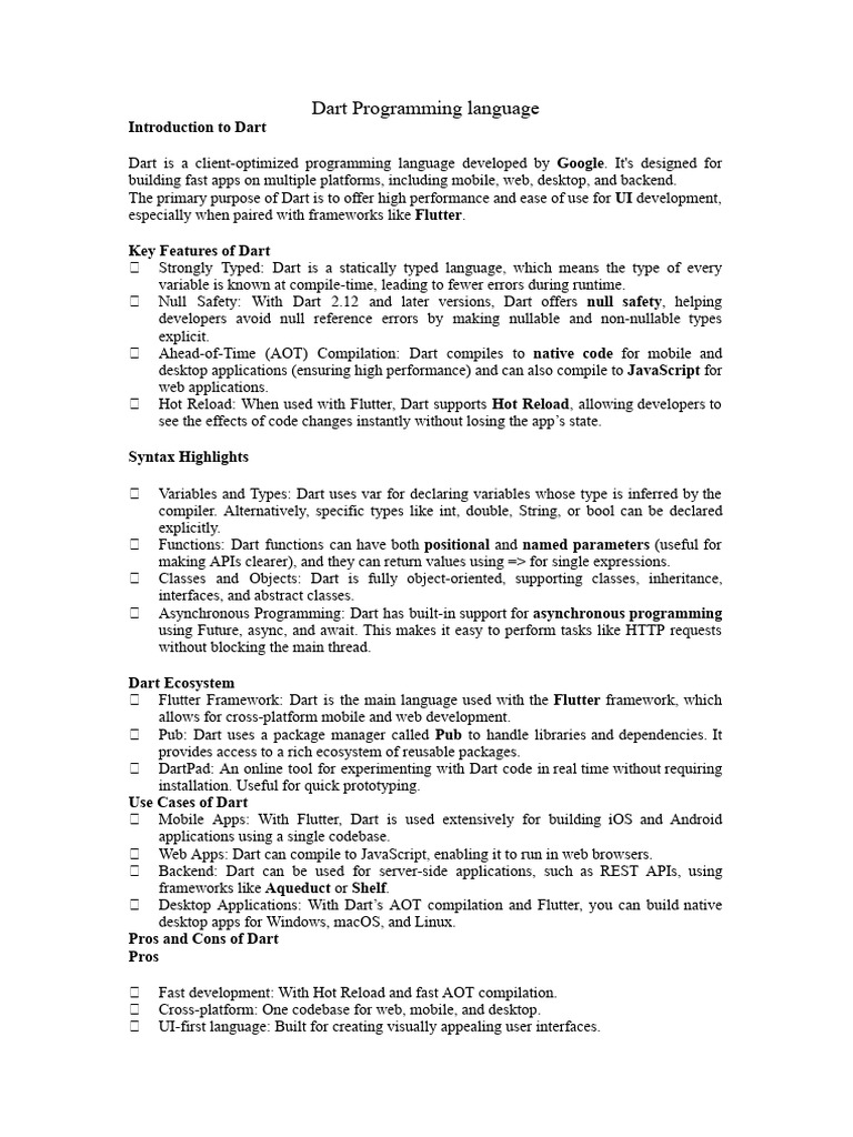 Dart Programming language.docx | PDF | Parameter (Computer Programming) | Java Script