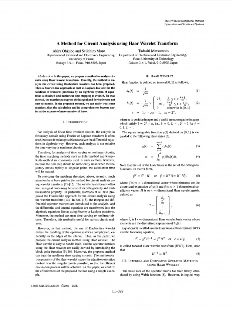 2004 - A Method For Circuit Analysis Using Haar Wavelet Transform | PDF | Electrical Network ...