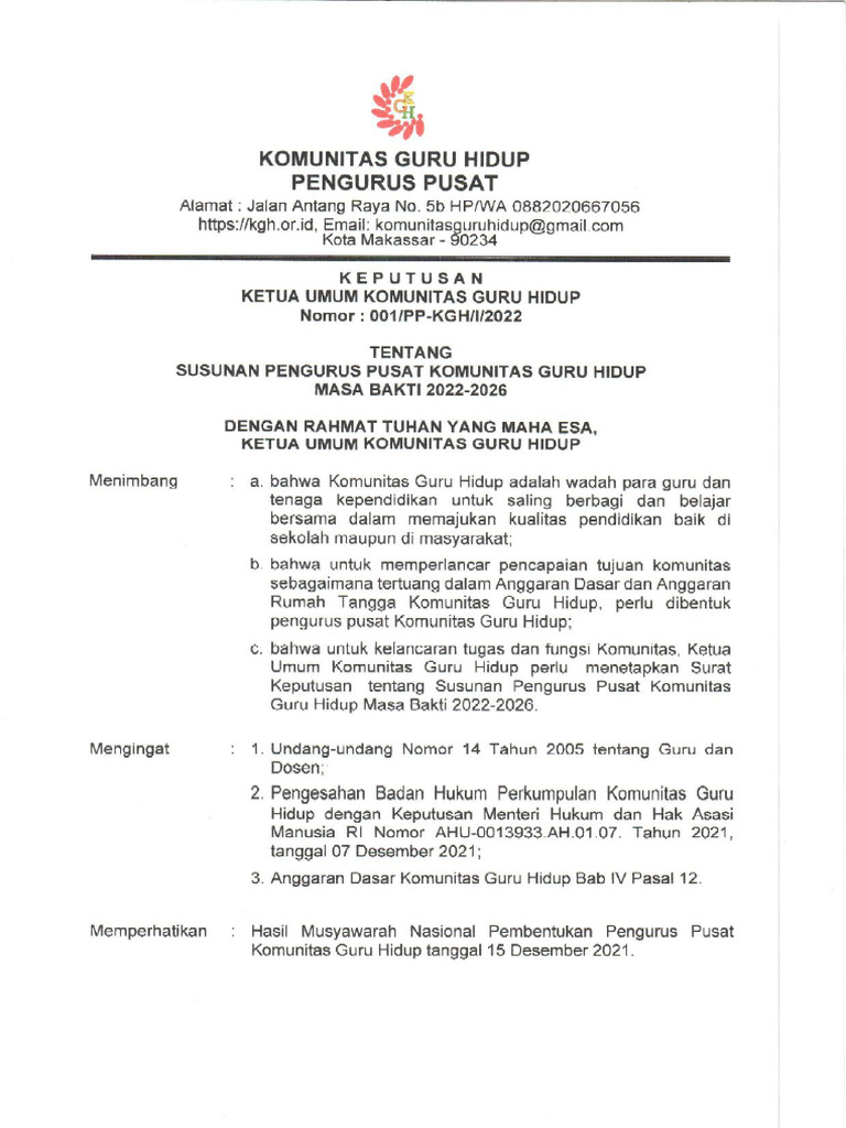 SK PENGURUS PUSAT KGH | PDF