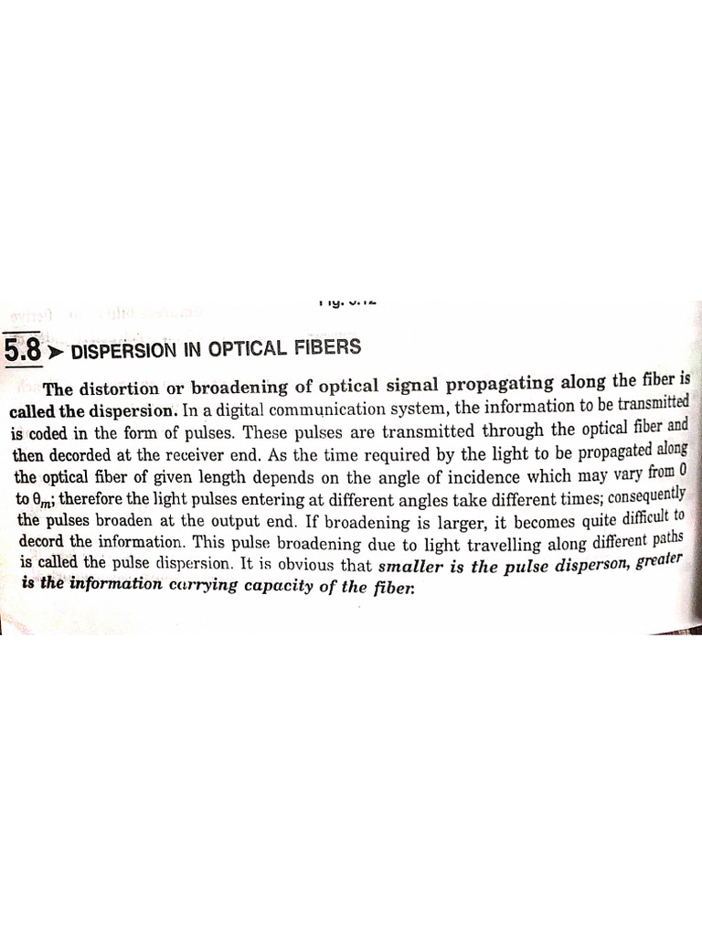 Unit 7 Dispersion and Pulse Broadening in Optic Fibre and Material ...
