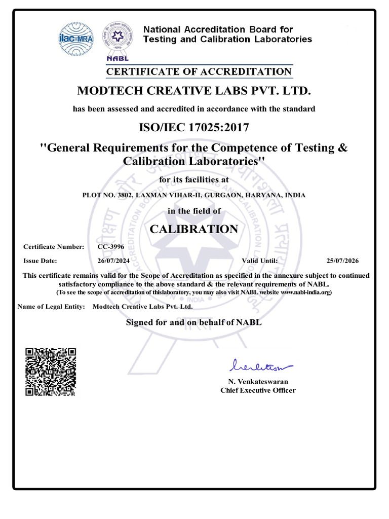 1. Modtech NABL Scope | PDF | Calibration | Metrology