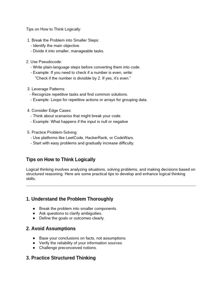Tips On How To Think Logically | PDF | Thought | Reason