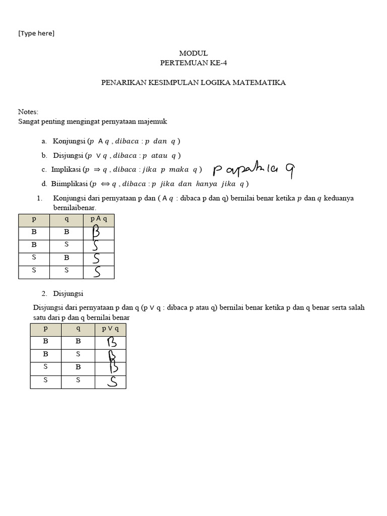 Modul Pertemuan Logika MTK | PDF
