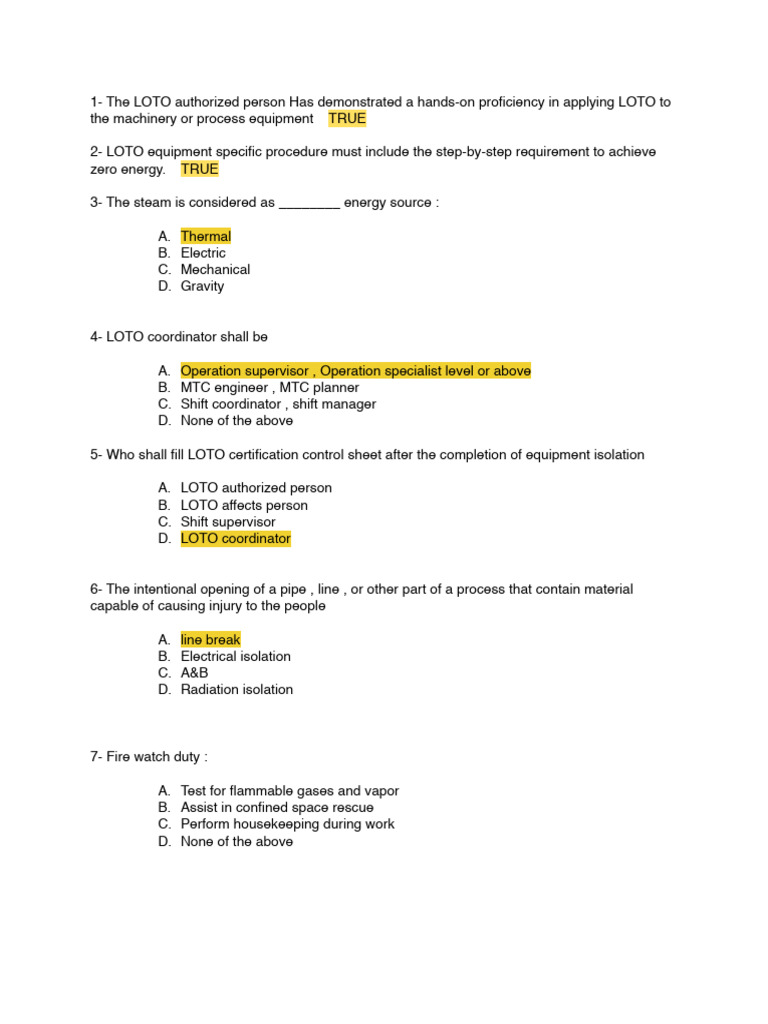 Safety Quiz For LOTO Naeem | PDF | Safety | Occupational Safety And Health