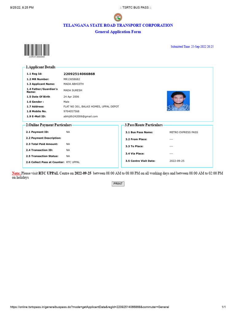 Tsrtc Bus Pass | PDF