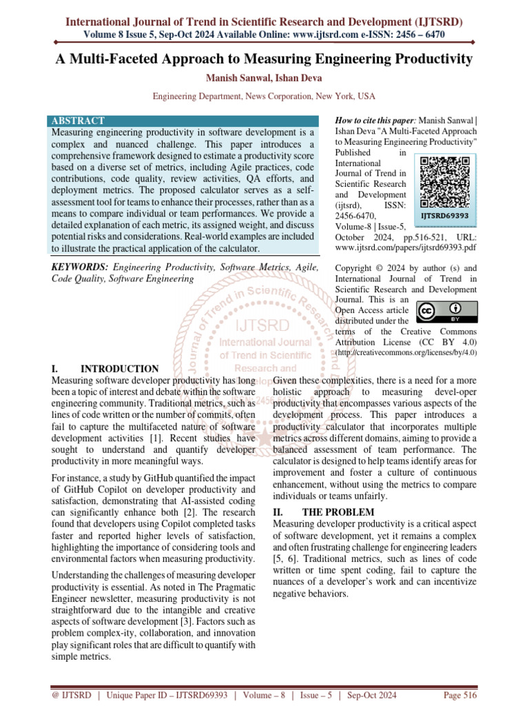 A Multi Faceted Approach to Measuring Engineering Productivity | PDF | Agile Software ...