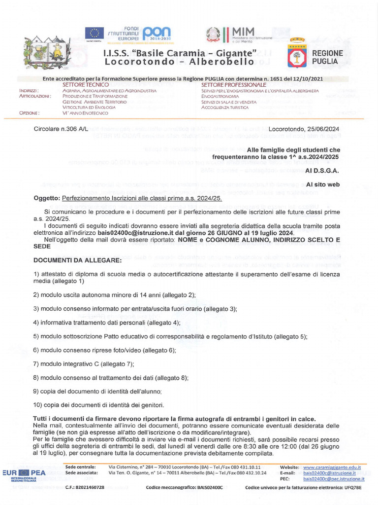 306-ISCRIZIONI-CLASSI-PRIME-A.S.-2024-2025 | PDF