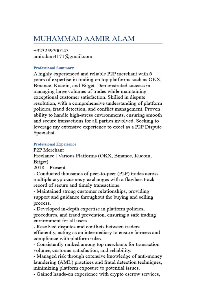 Muhammad Aamir Alam CV | PDF