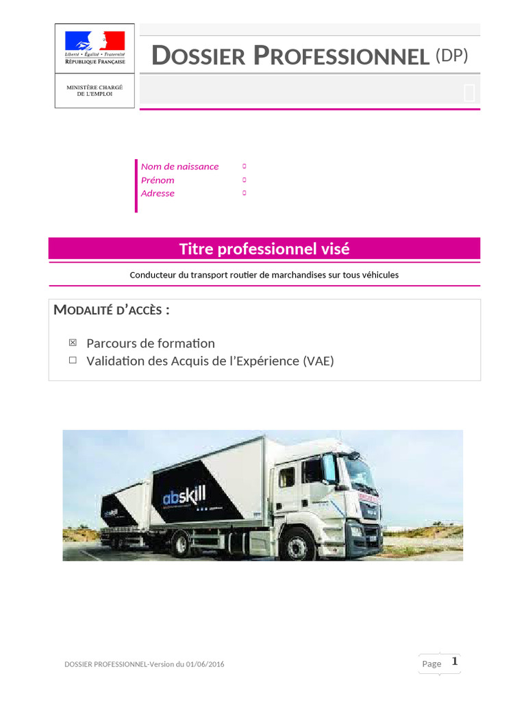 Dossier Professionnel Conducteur Routier | PDF