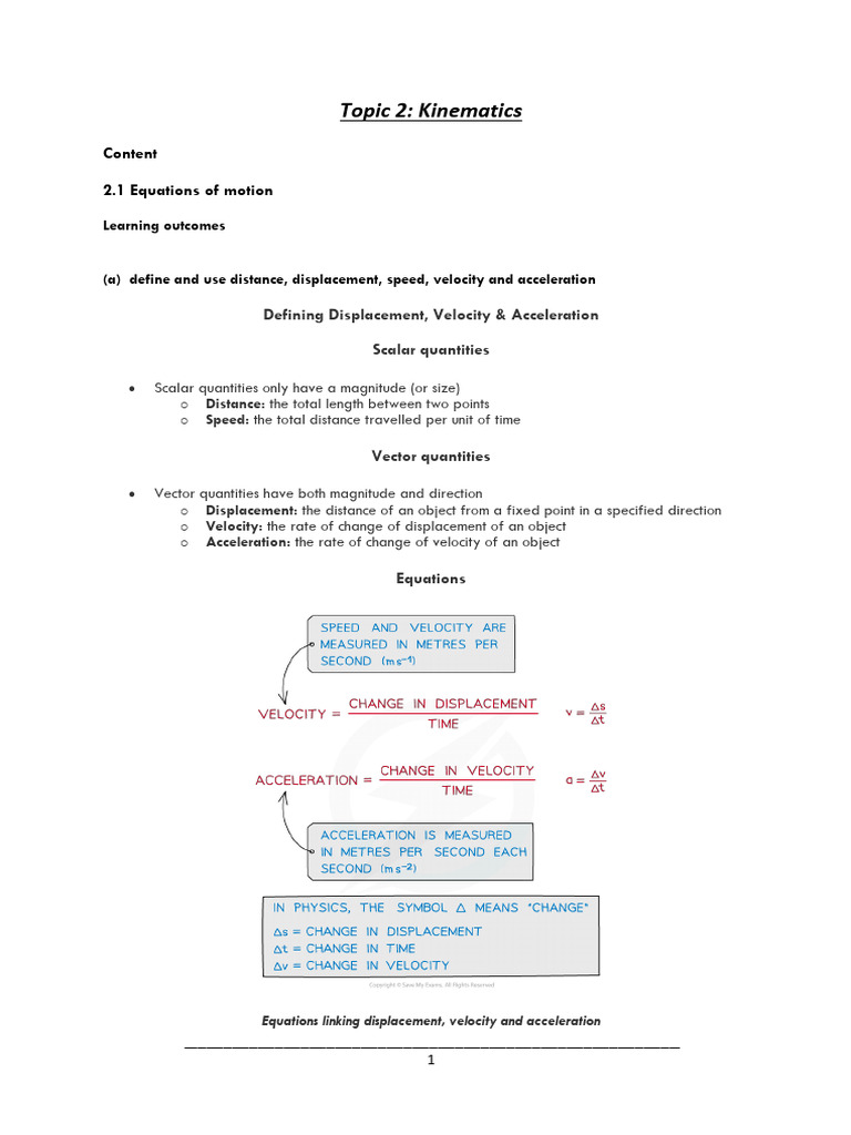 Topic 2_Kinematics | PDF | Velocity | Acceleration Topic 2_Kinematics | PDF | Velocity | Acceleration