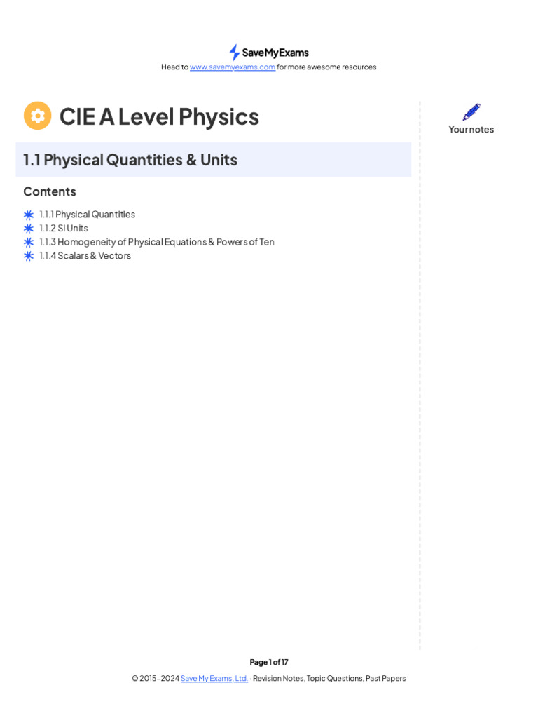 CIE A Level Physics: 1.1 Physical Quantities & Units | PDF | Euclidean ...