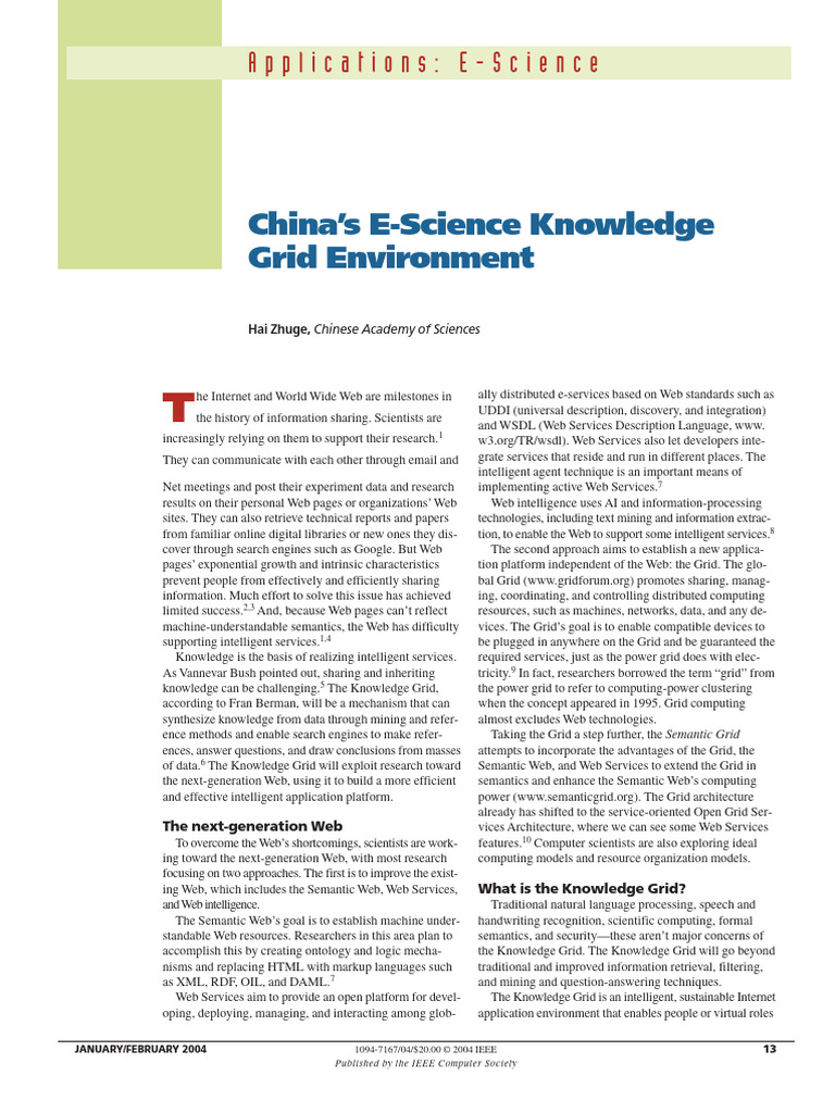 #2004_Zhuge_IEEE IS_China's E-Science Knowledge Grid Environment | PDF | World Wide Web ...