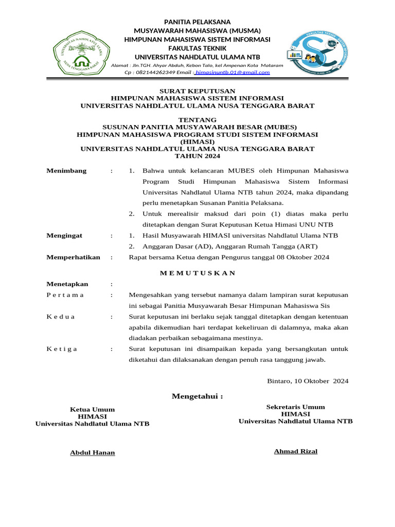 SK Panitia Mubes Himasi 1 | PDF