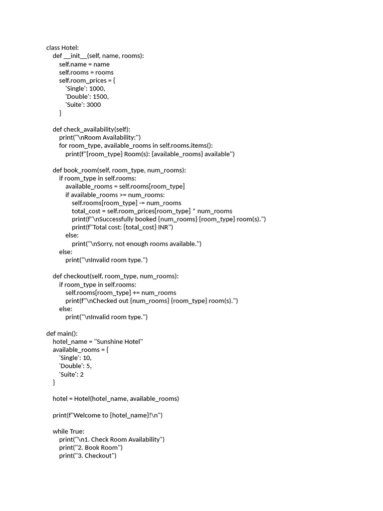 Hotel Management Code | PDF