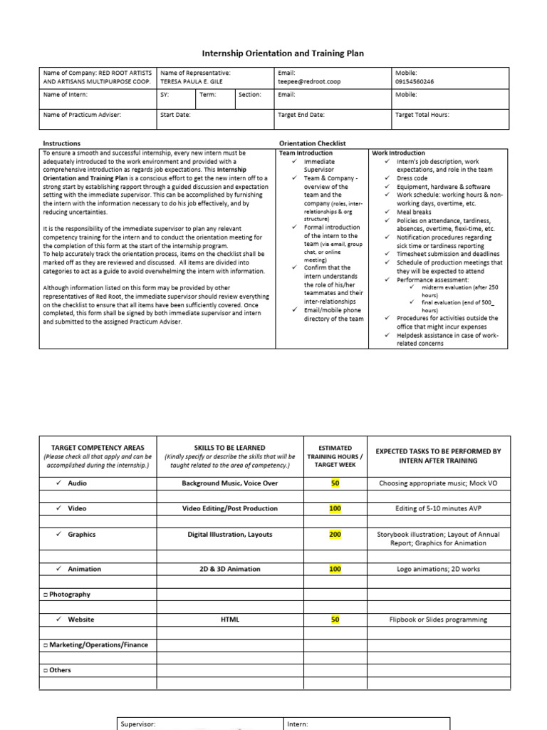Red Root Internship Orientation and Training Plan | PDF
