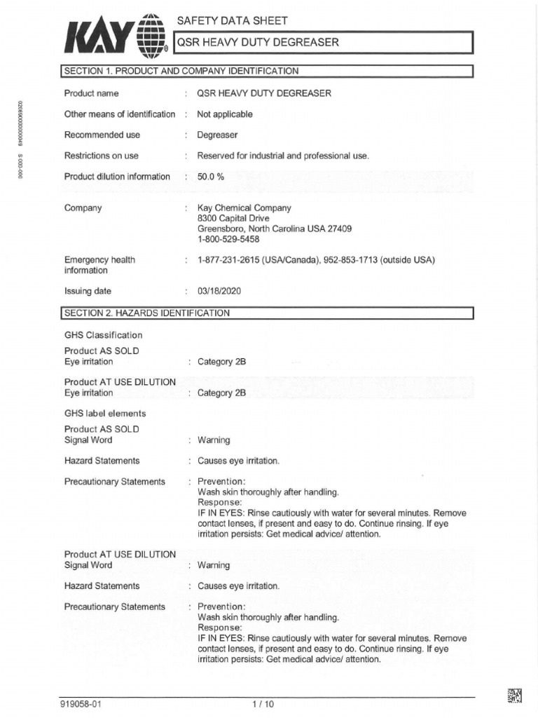QSR Heavy Duty Greaser MSDS | PDF