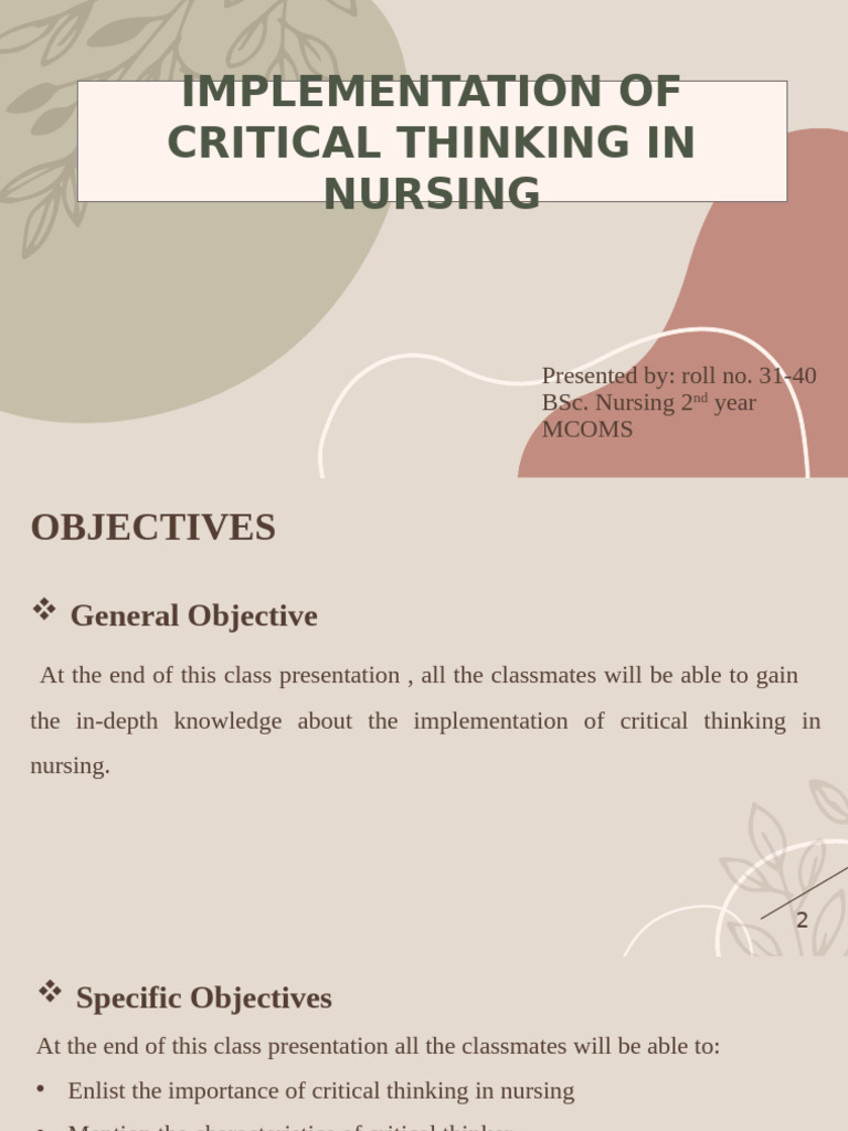 Implementation of Critical Thinking in Nursing | PDF | Critical Thinking | Nursing