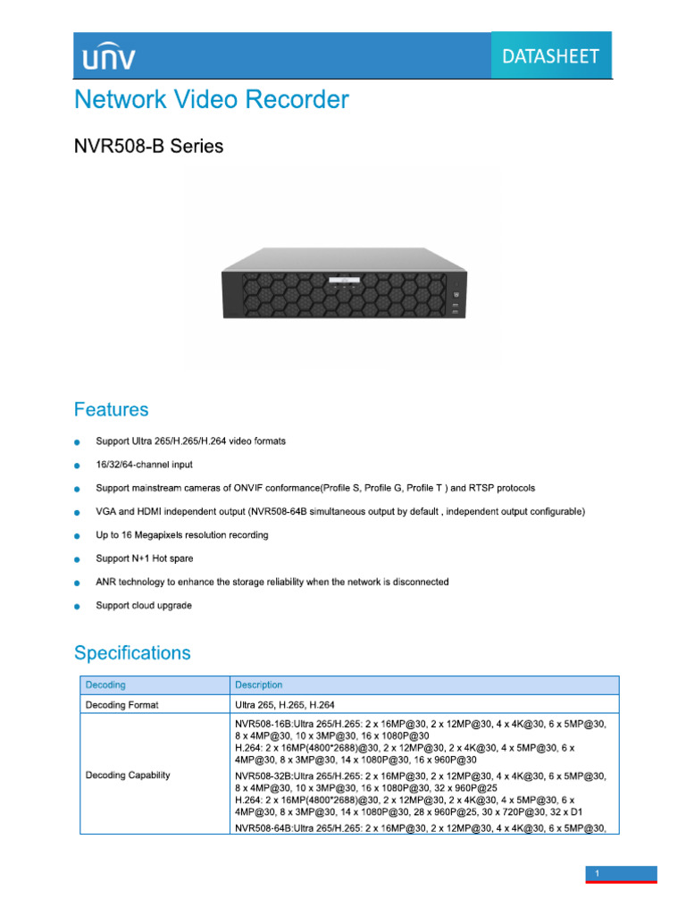 UNV NVR508-B Series NVR | PDF