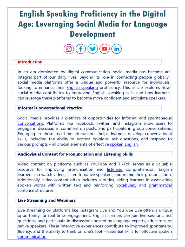 English Speaking and Social Media | PDF | Social Media | Popular ...