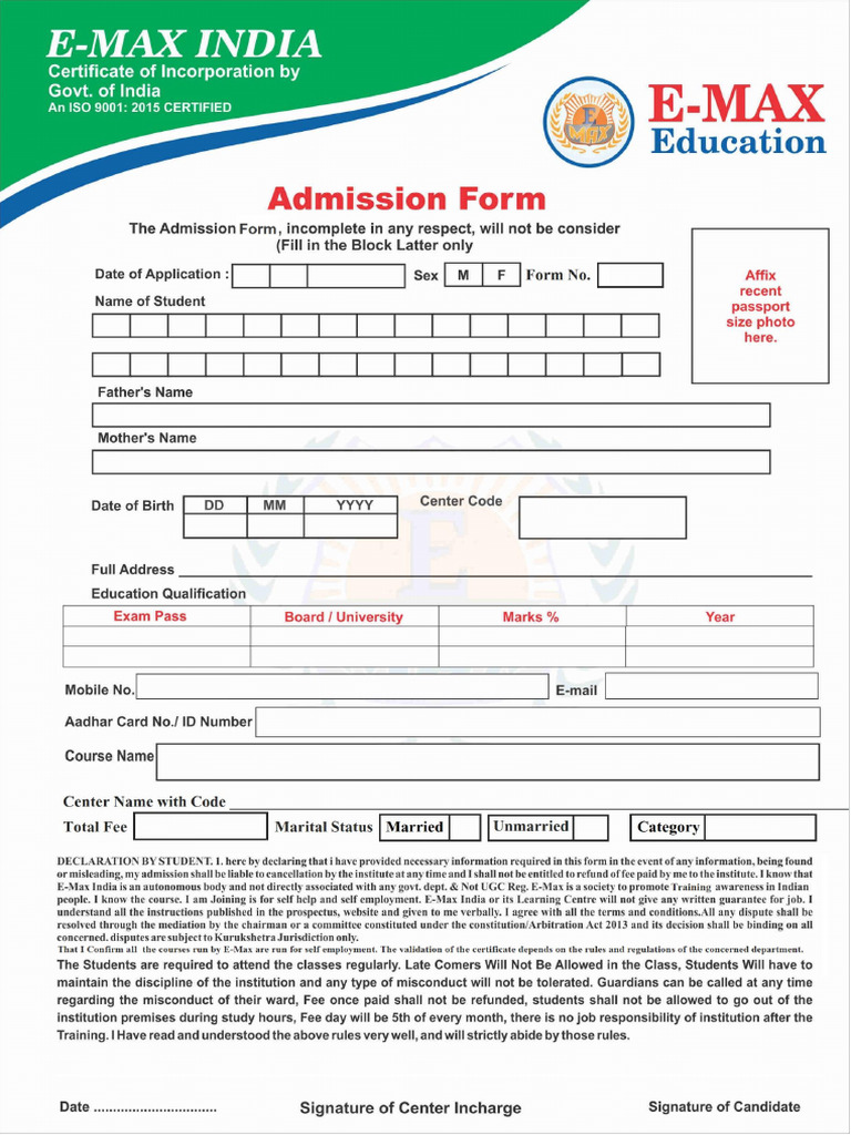 Admission Form | PDF