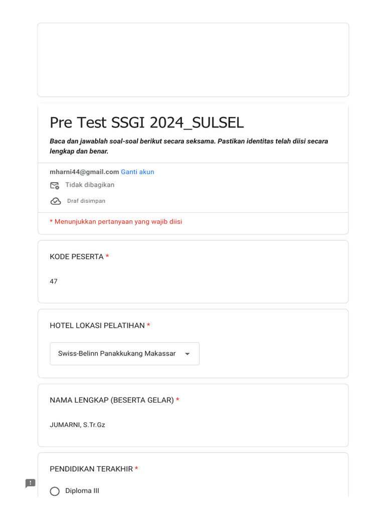 Pre Test SSGI 2024 - SULSEL | PDF