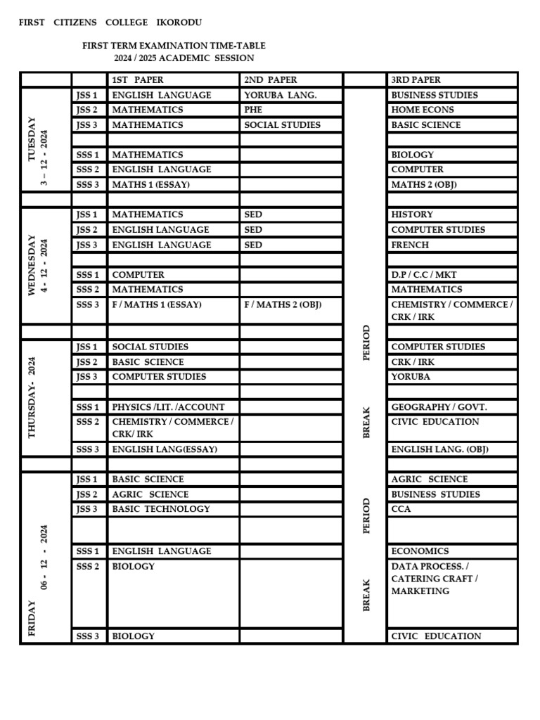 First Citizens College Exam Timetable 2024 | PDF | Observation | Inquiry
