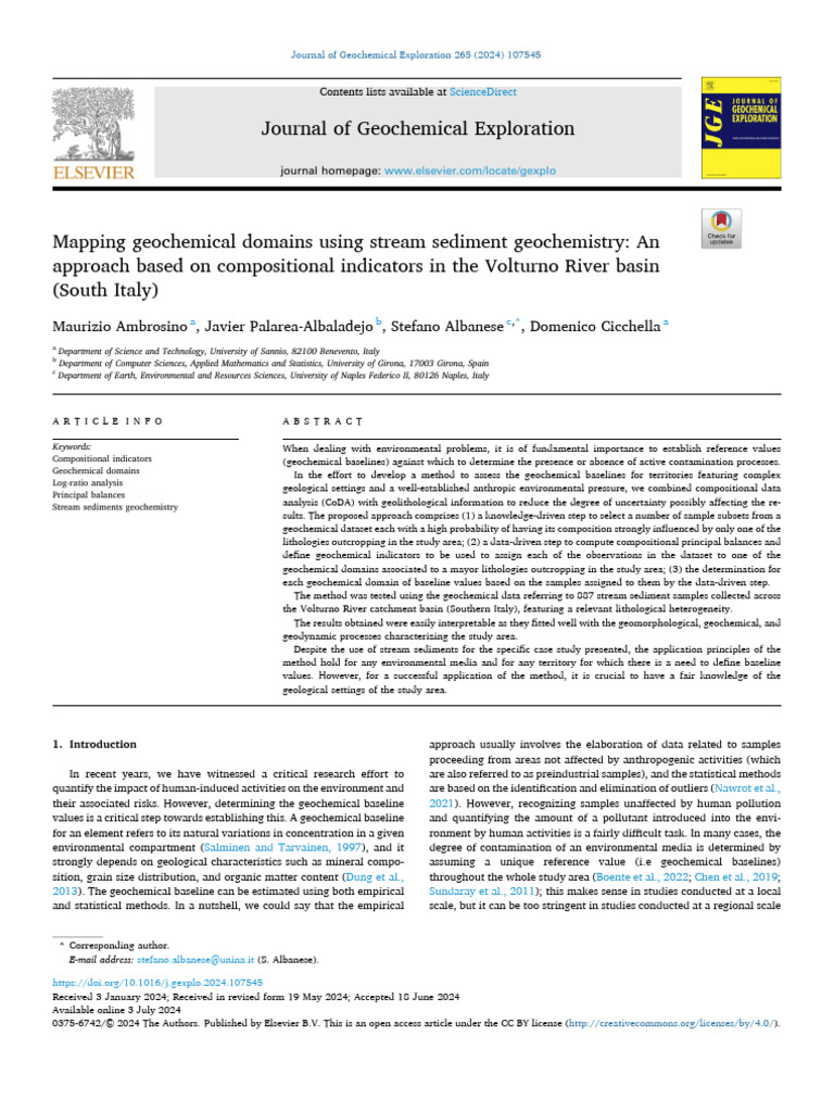Mapping Geochemical Domains Using Stream Sediment Geochemi - 2024 ...