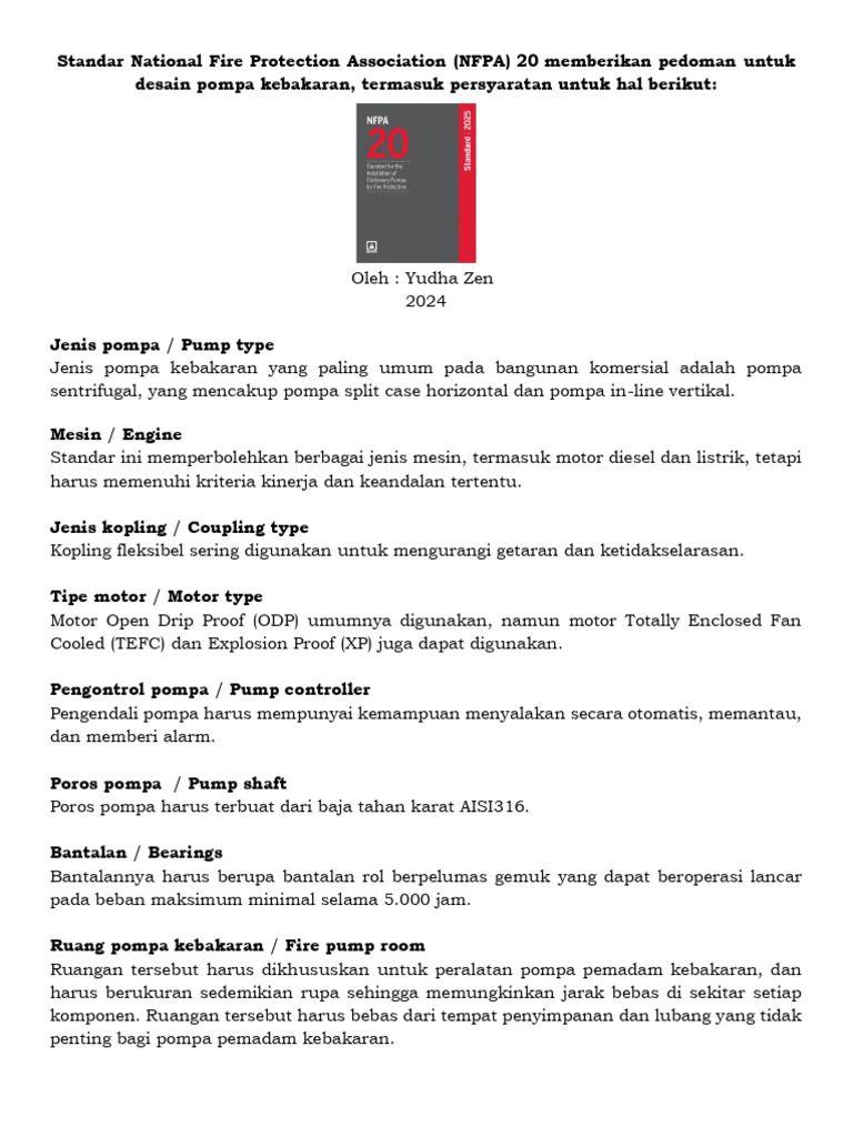 Panduan Design Fire Pump NFPA 20 | PDF