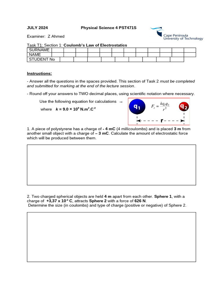 Task T1 Section 1 Coulombs Law | PDF
