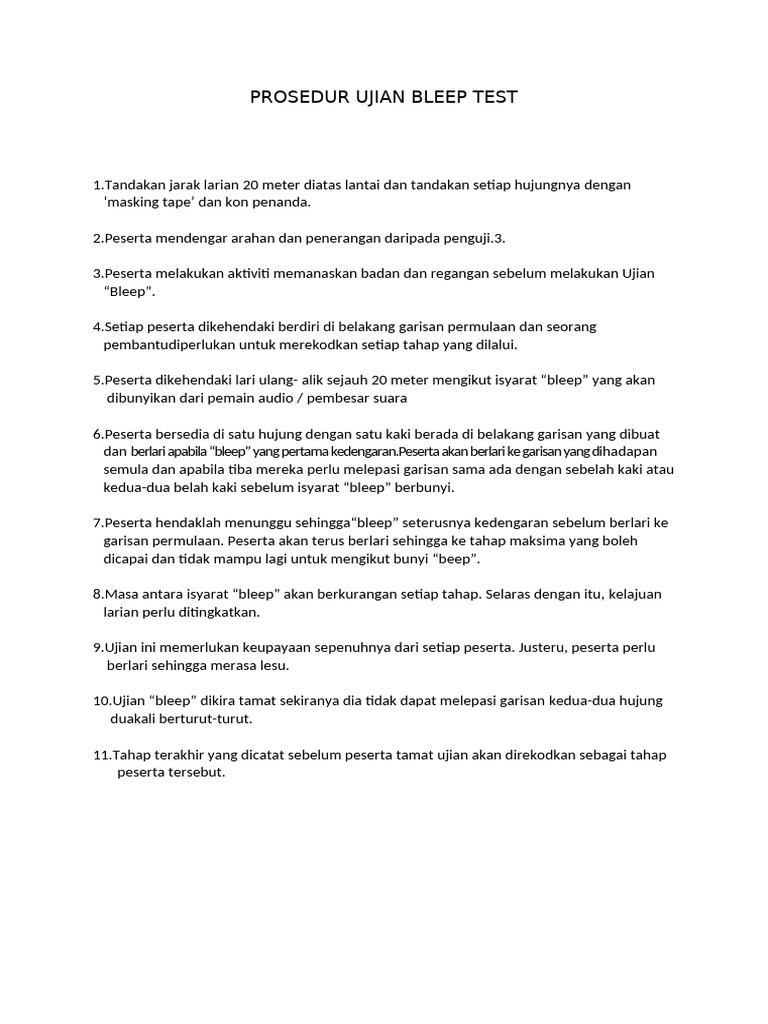 PROSEDUR UJIAN BLEEP TEST | PDF