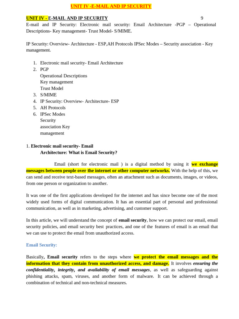 Email & IP Security Essentials | PDF | Public Key Cryptography | Internet Protocols