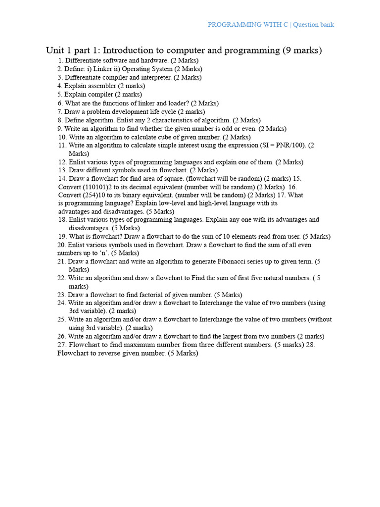 PWC unit-1 | PDF | Algorithms | Computer Programming PWC unit-1 | PDF | Algorithms | Computer Programming