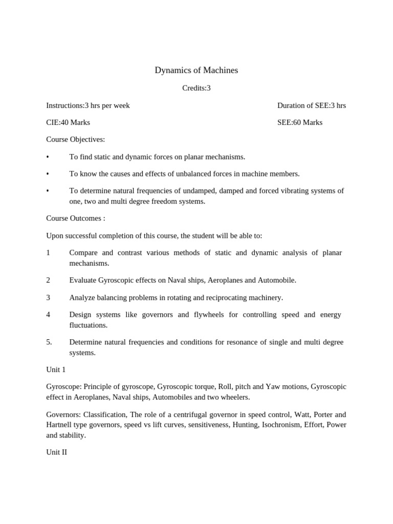 DoM Syllabus 05082023 | PDF | Gyroscope | Force