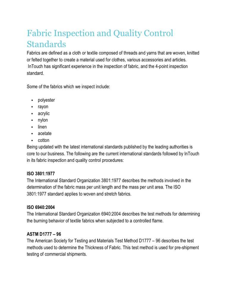 Fabric Inspection and Quality Control Standards | PDF
