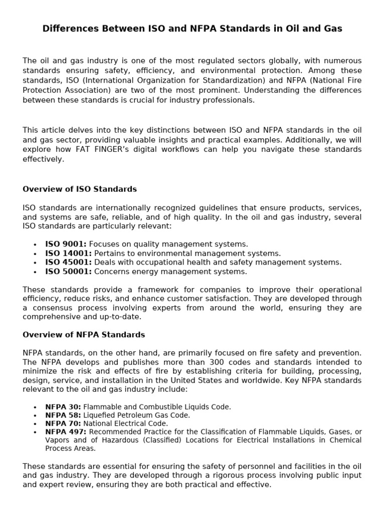 Differences Between ISO and NFPA Standards in Oil and Gas | PDF ...