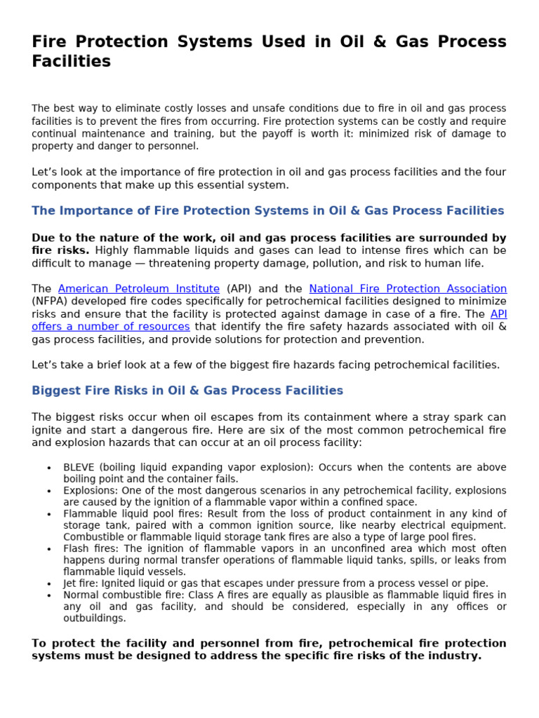 Fire Protection Systems Used in Oil | PDF | Fires | Firefighting