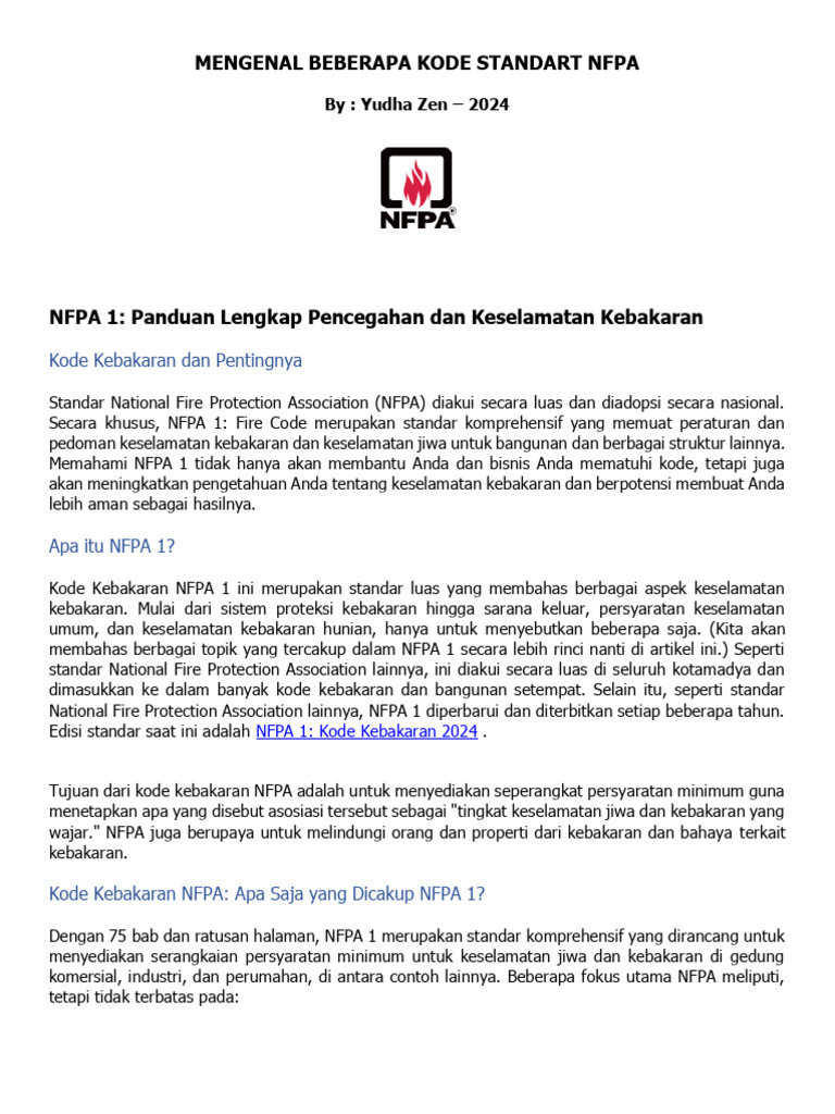 Mengenal Beberapa Kode Standart NFPA | PDF