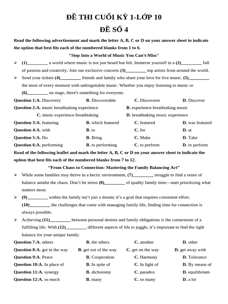 CK1 LỚP 10 ĐỀ 4 | PDF | Psychological Resilience | Mental Health