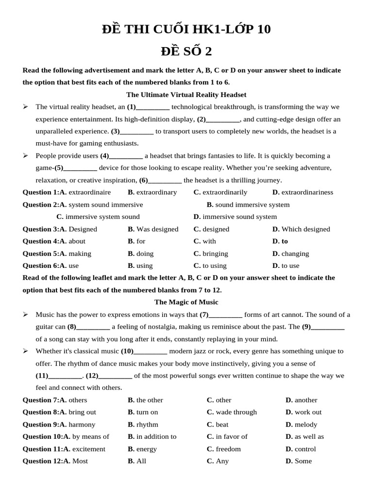 CK1 LỚP 10 ĐỀ 2 | PDF | Vaccines | Vaccination