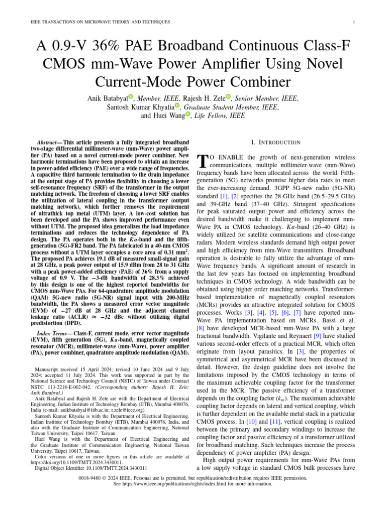 A 0.9-V 36 PAE Broadband Continuous Class-F CMOS Mm-Wave Power ...