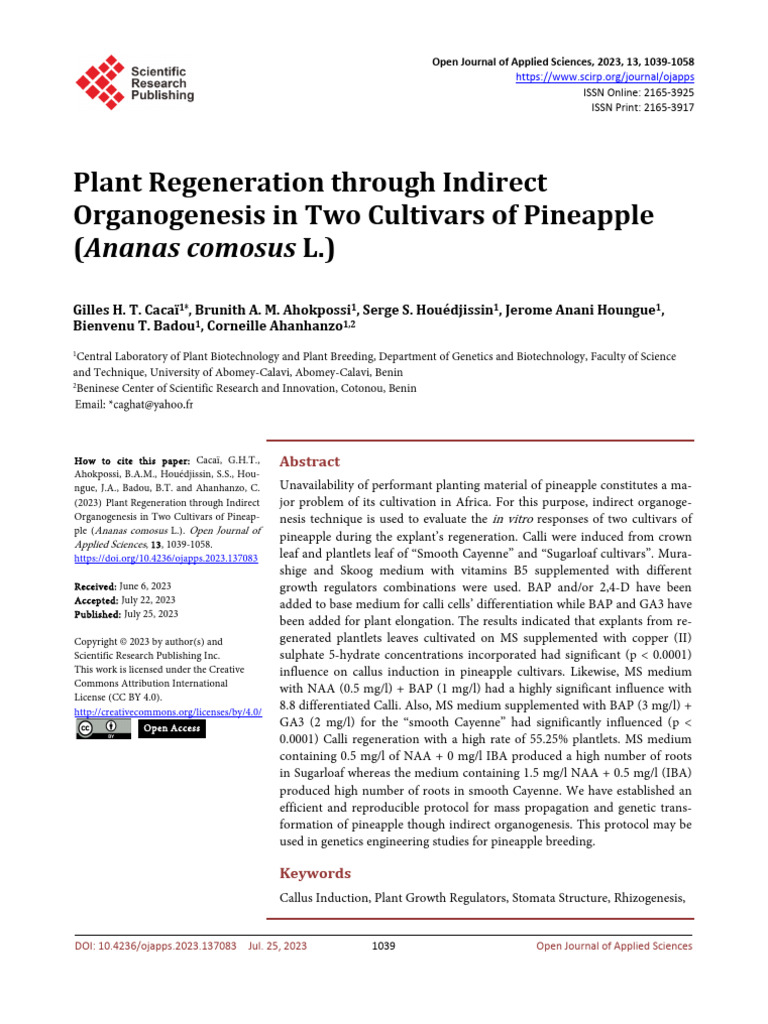 Dua SE (Plant Regeneration Through Indirect Organogenesis in Two ...
