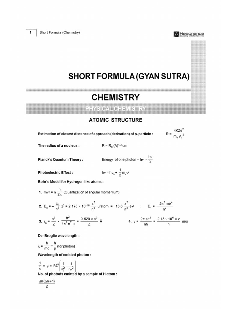 Chemistry Formula Booklet | PDF