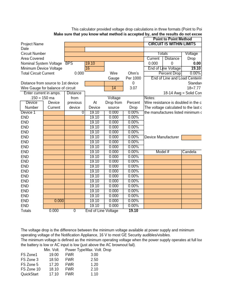 Fire Alarm Voltage Drop Calculator | PDF | Rectifier | Direct Current