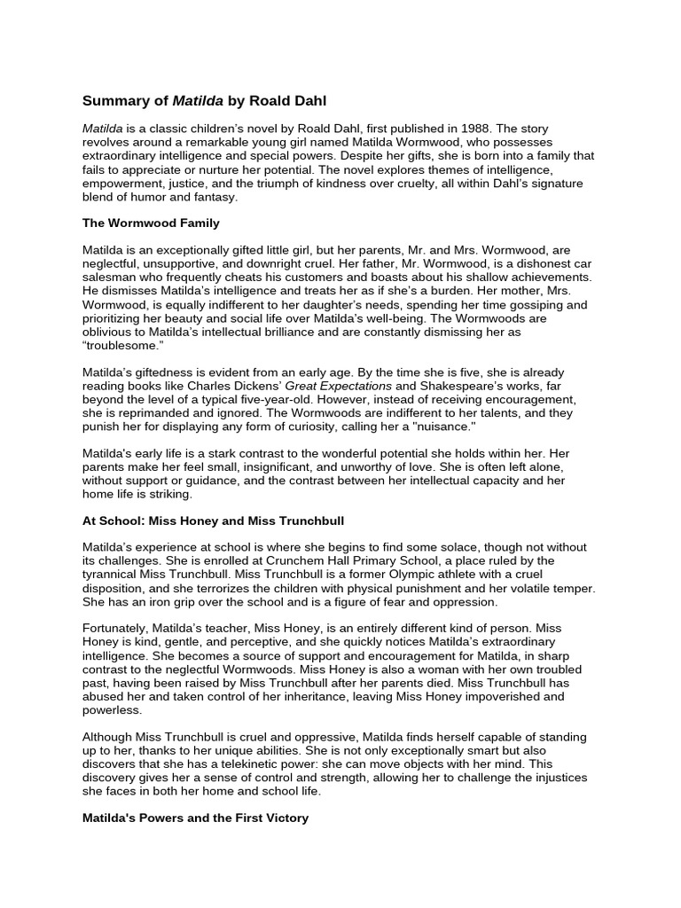 Summary of Matilda by Roald Dahl | PDF | Courage