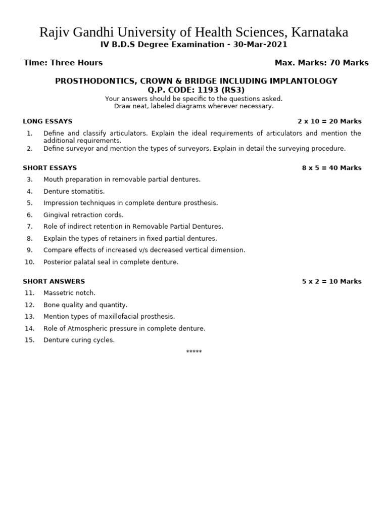 BDS - 1193 - Prostho and Crown & Bridg - PCTTP (March-2021) - March ...