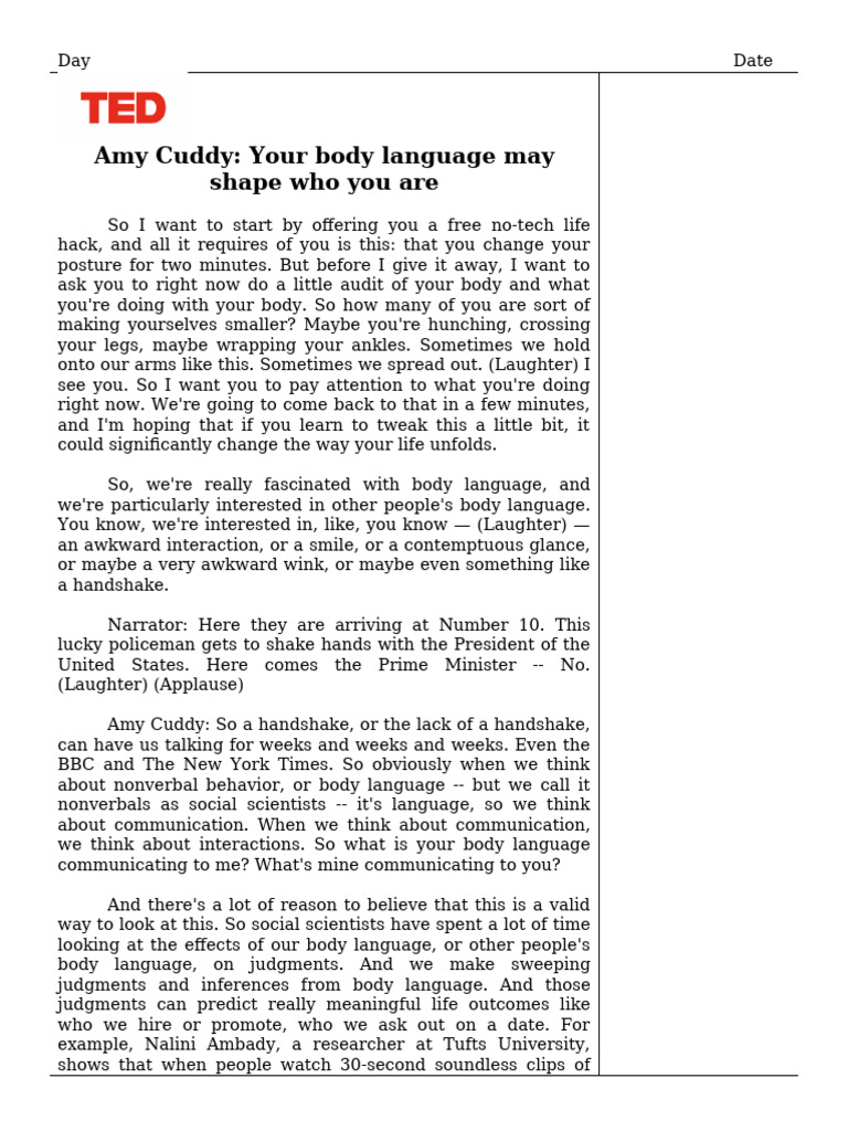 Your body language may shape who you are | PDF | Body Language ...