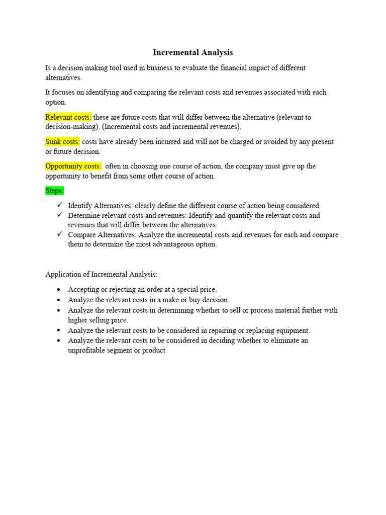 Incremental analysis | PDF | Cost | Economics