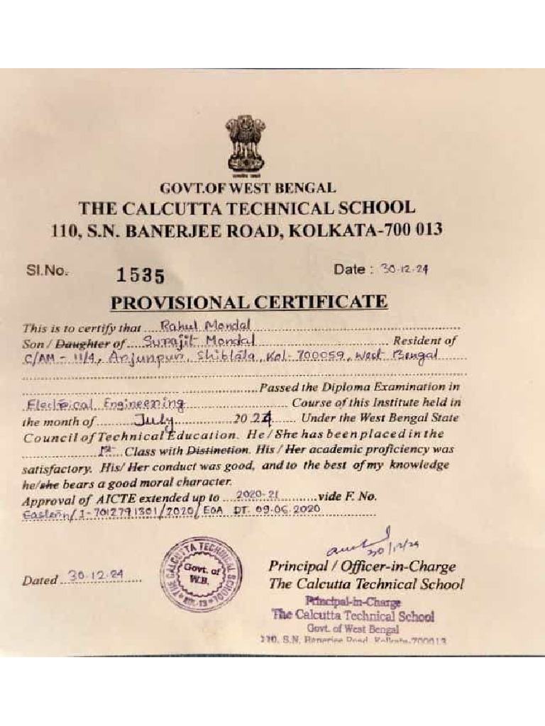 Provisional Pass Certificate - Rahul | PDF