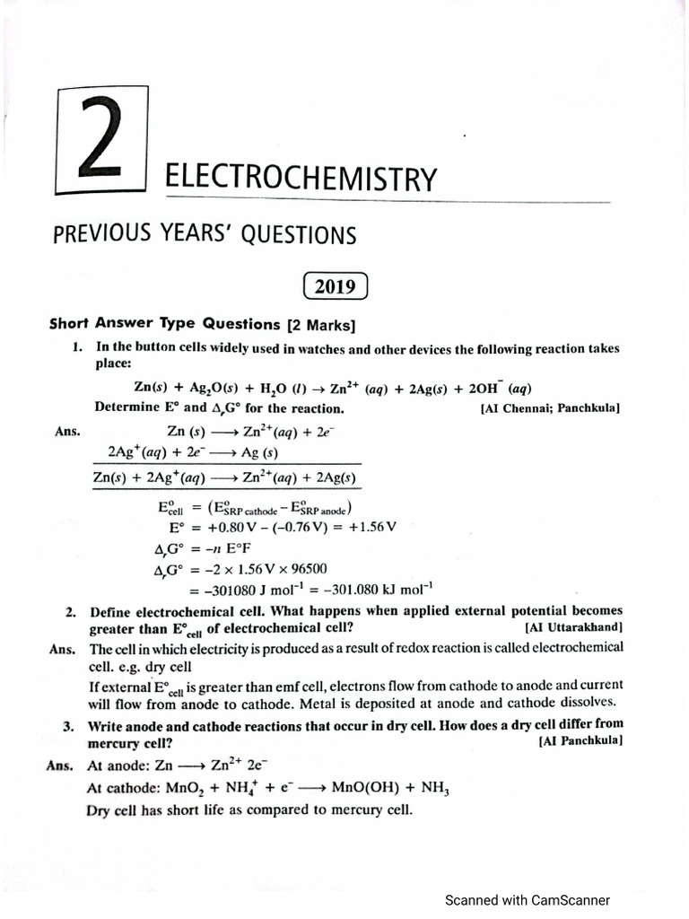 Electrochemistry PYQ | PDF