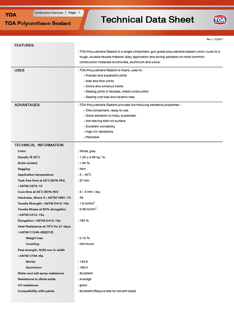 Toa Polyurethane Sealant | PDF